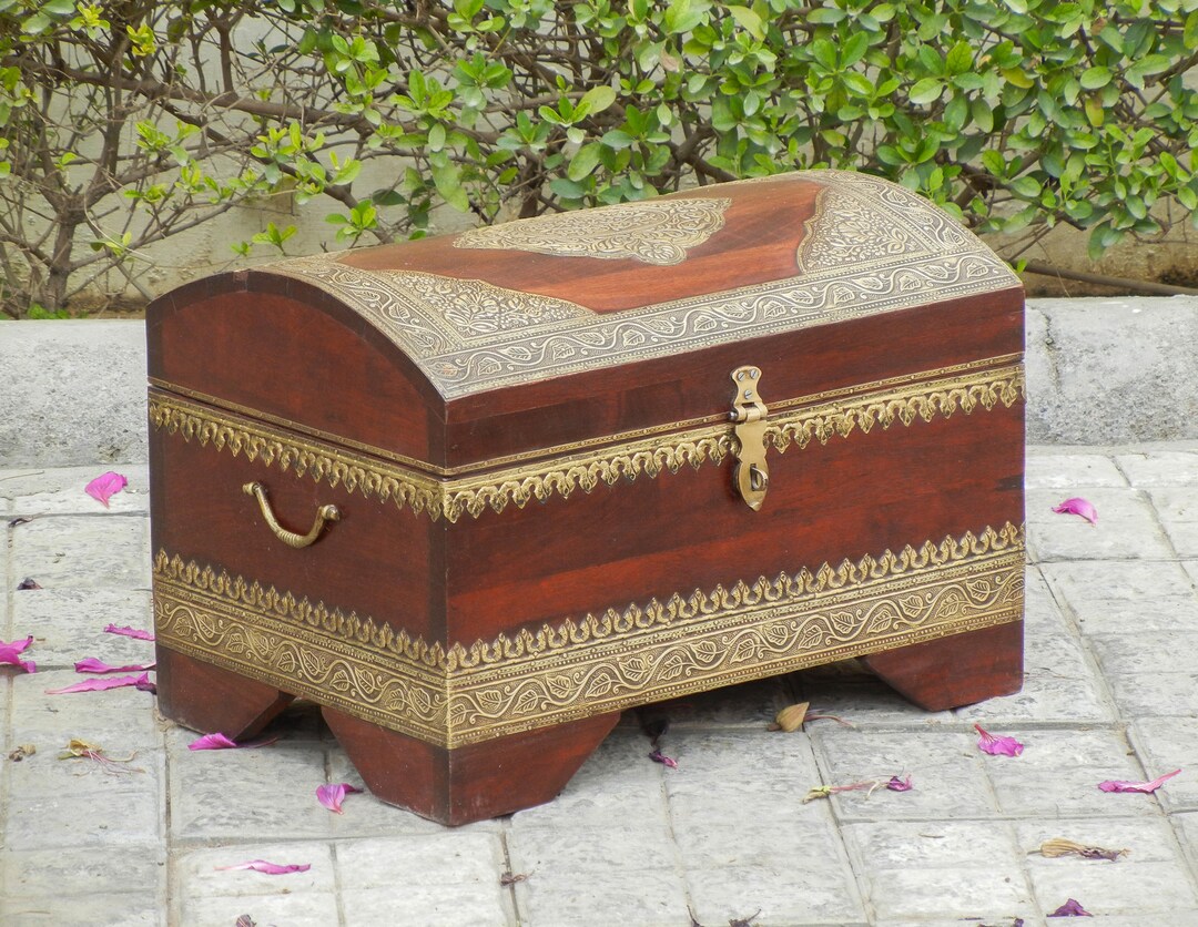 Wooden and Brass Sheet Trunk Box, Blanket Box, Vintage Style, Storage ...