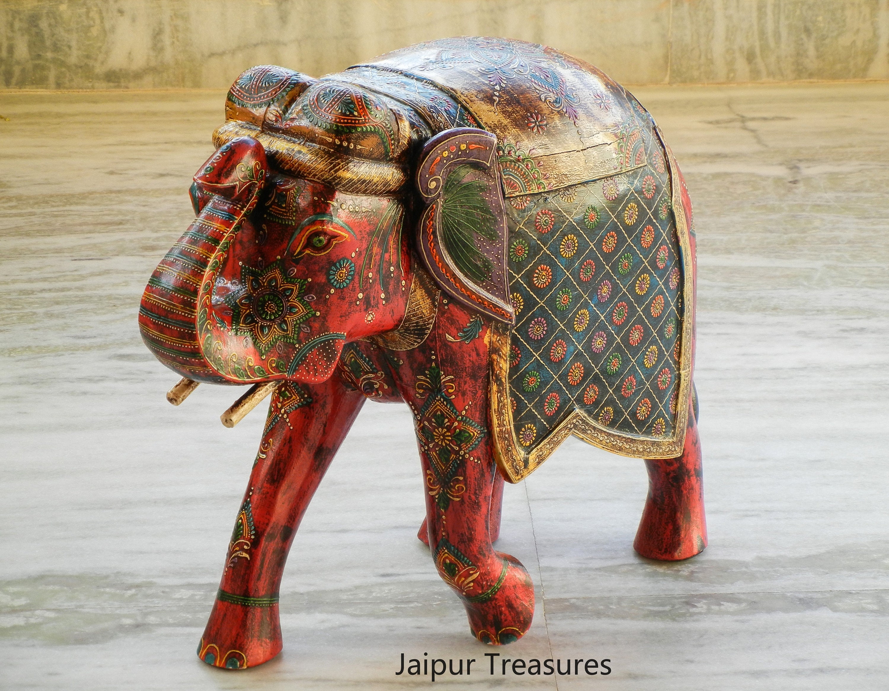 Wooden Colourful Elephant Statue Figure Showpiece Home - Etsy