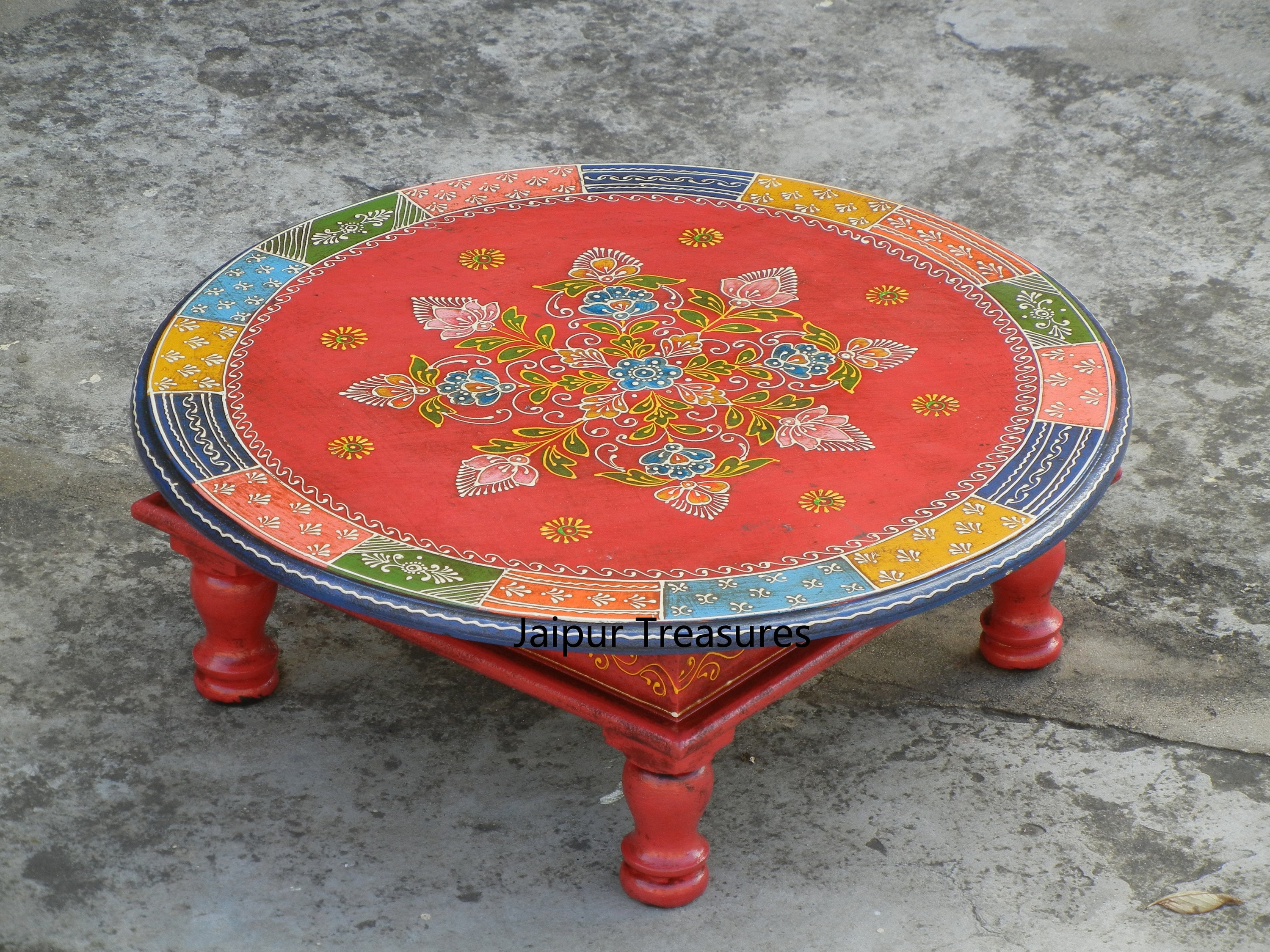 Wooden Indian Round Chowki Bajot Footstool Table Bed - Etsy