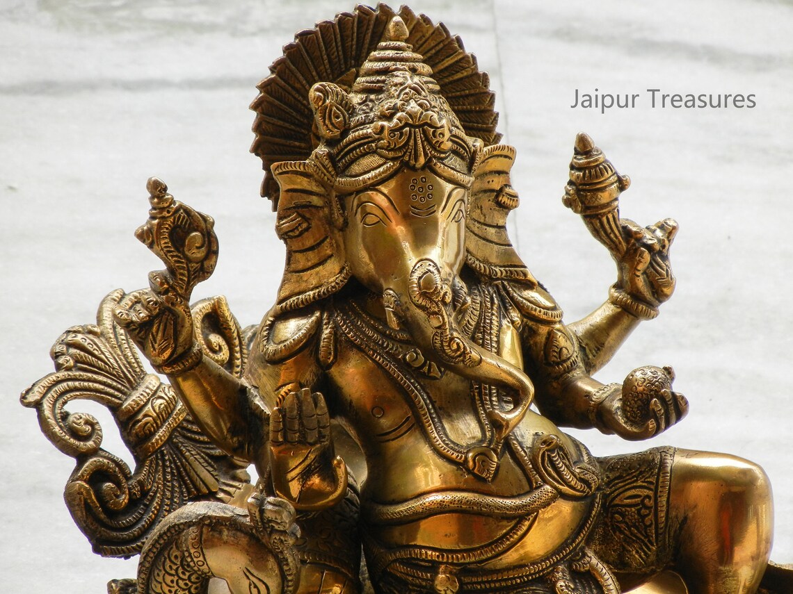 Brass Lord Ganesha on Singhasan Idol Statue Home Décor - Etsy