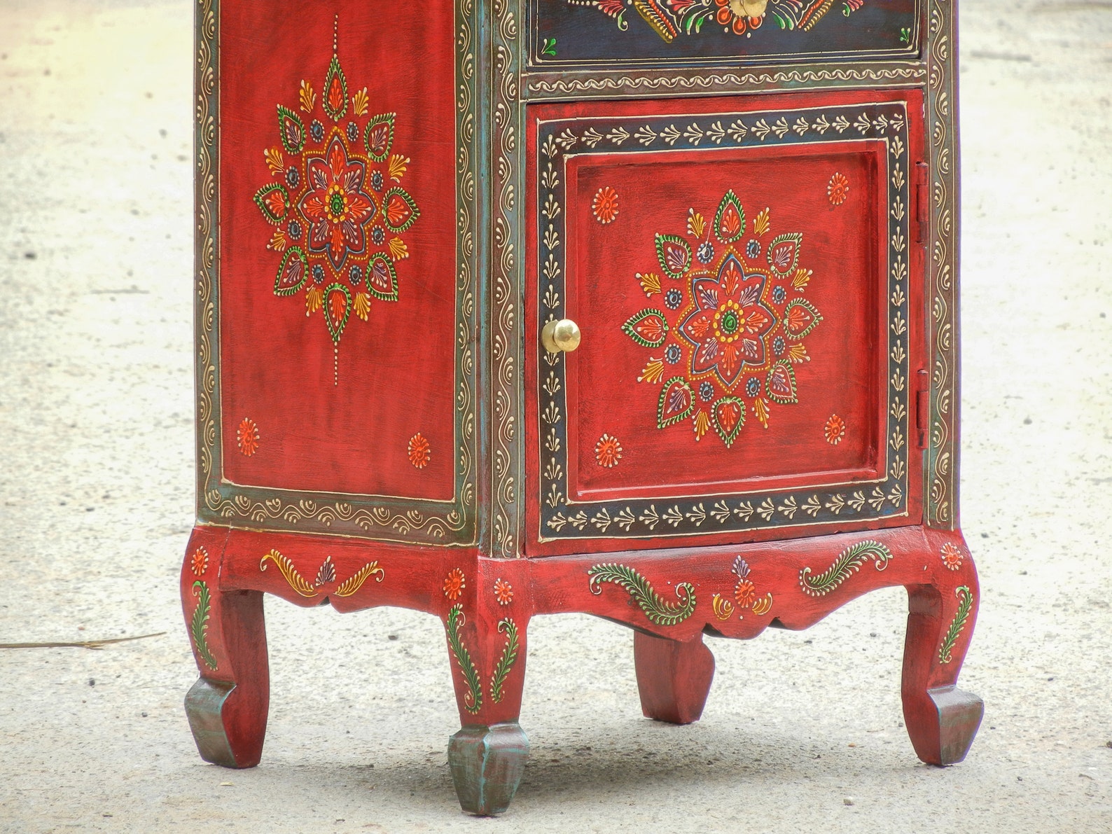 Painted Bedside Table, Wooden Cabinet, Nightstand, Indian Ethnic Style ...