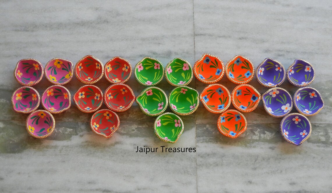 Clay Painted Diya Pot Painted Diwali Diya Clay Oil Lamp - Etsy