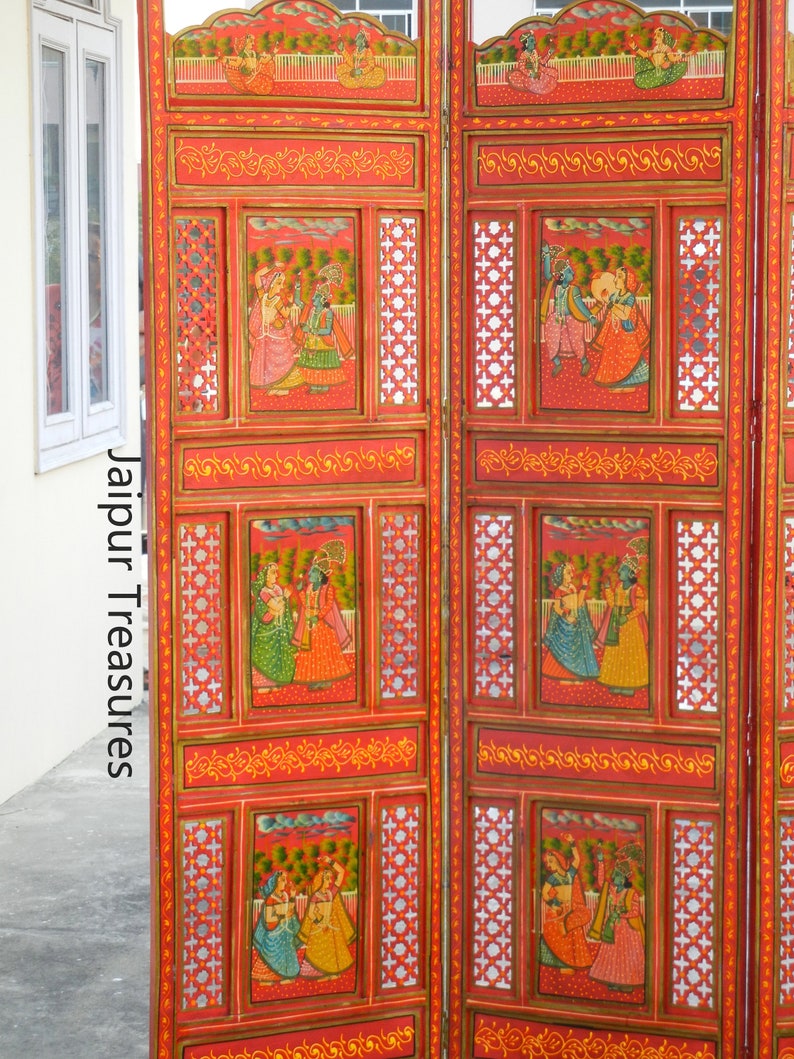 Wooden Indian Painted Screen Room Divider Partition Panel - Etsy