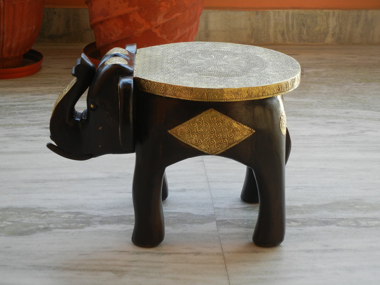 Wooden & Brass Elephant Stool Side Table End Table - Etsy