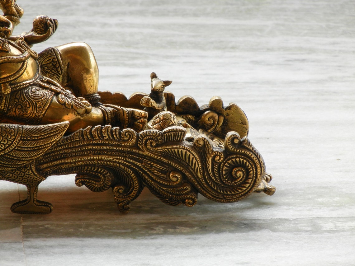 Brass Lord Ganesha on Singhasan Idol Statue Home Décor | Etsy