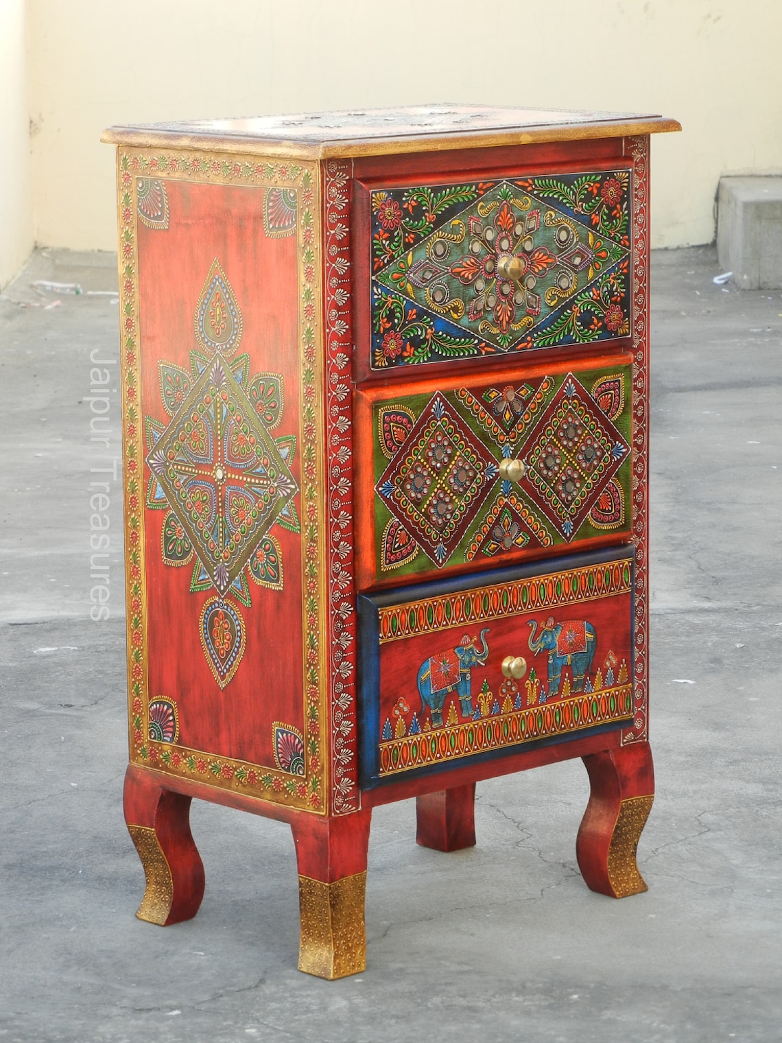 Wooden Indian Bedside Table With 3 Drawers Nightstand Side | Etsy