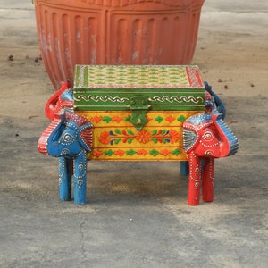 Wooden Four Elephant Box, Storage Box, Painted Jewelry Organiser, Desk ...