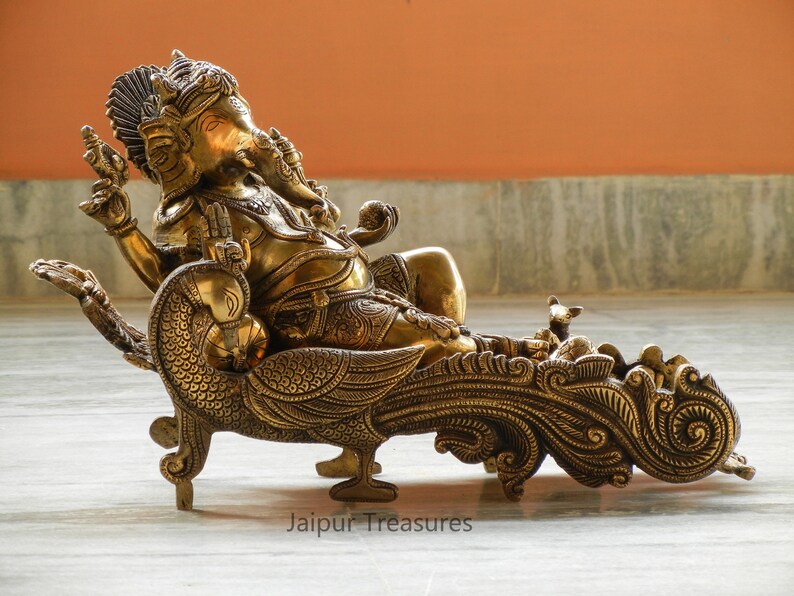 Brass Lord Ganesha on Singhasan Idol Statue Home Décor | Etsy