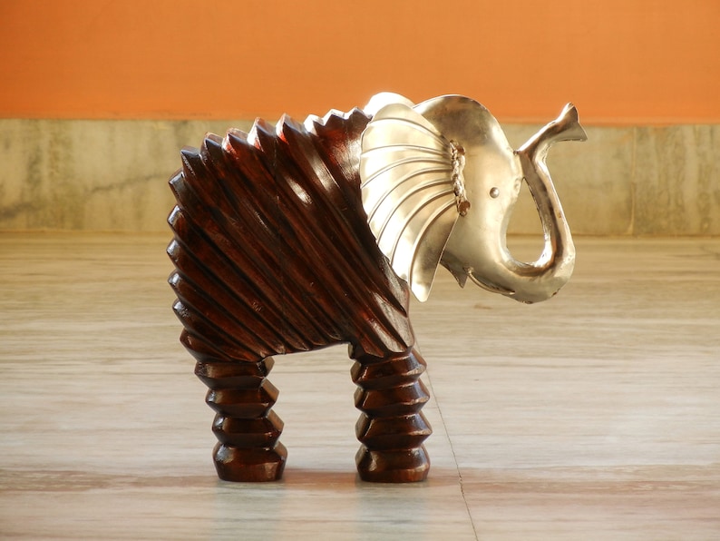 Wooden & Metal Elephant Statue Figure Showpiece Handmade - Etsy