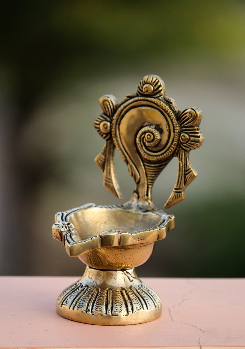 Brass Diya, Indian Deepak, Brass Oil Lamp, Indian Decor, Shankh Chakra ...