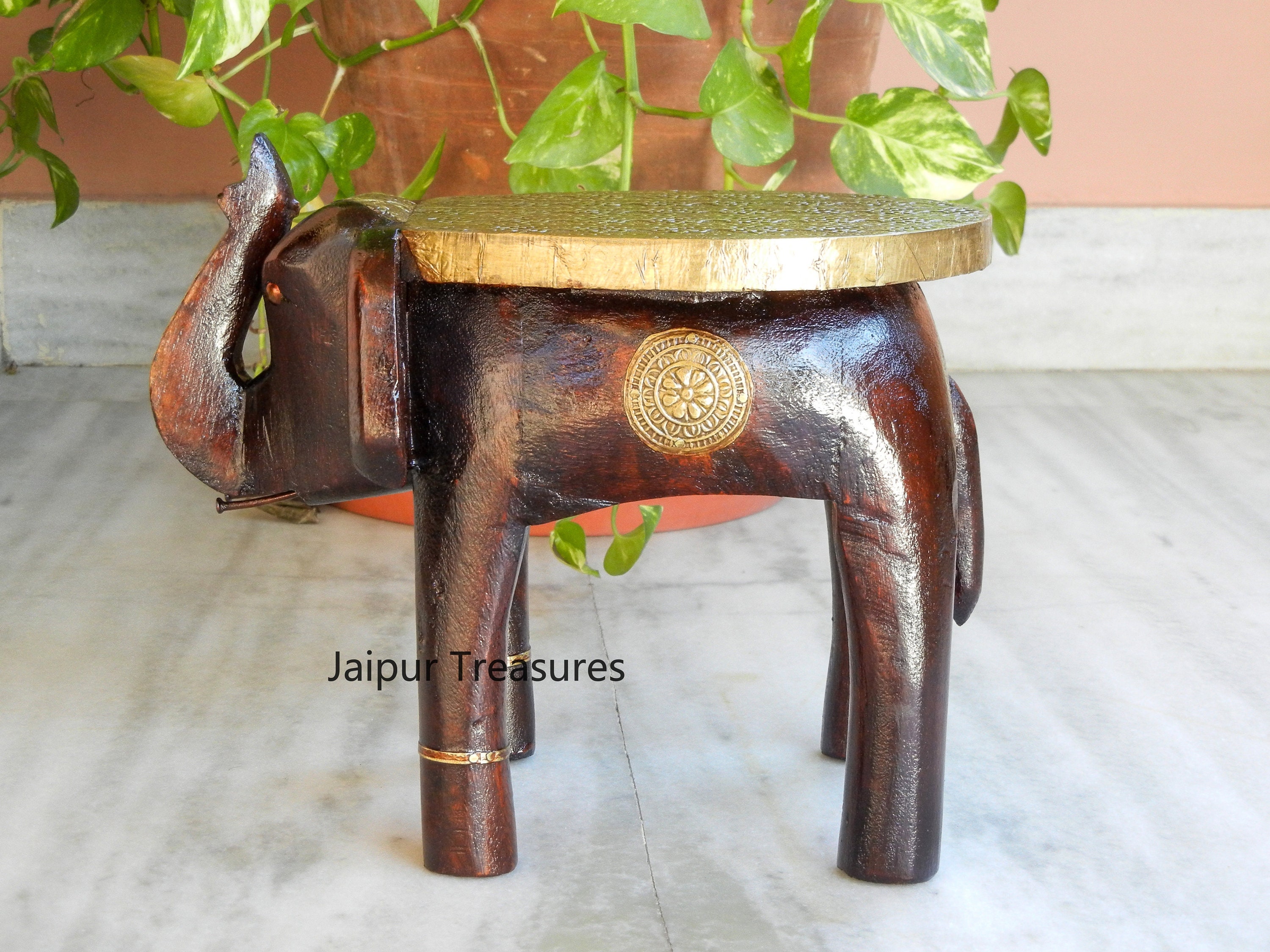 Wooden & Brass Miniature Decorative Elephant Stool Footstool - Etsy