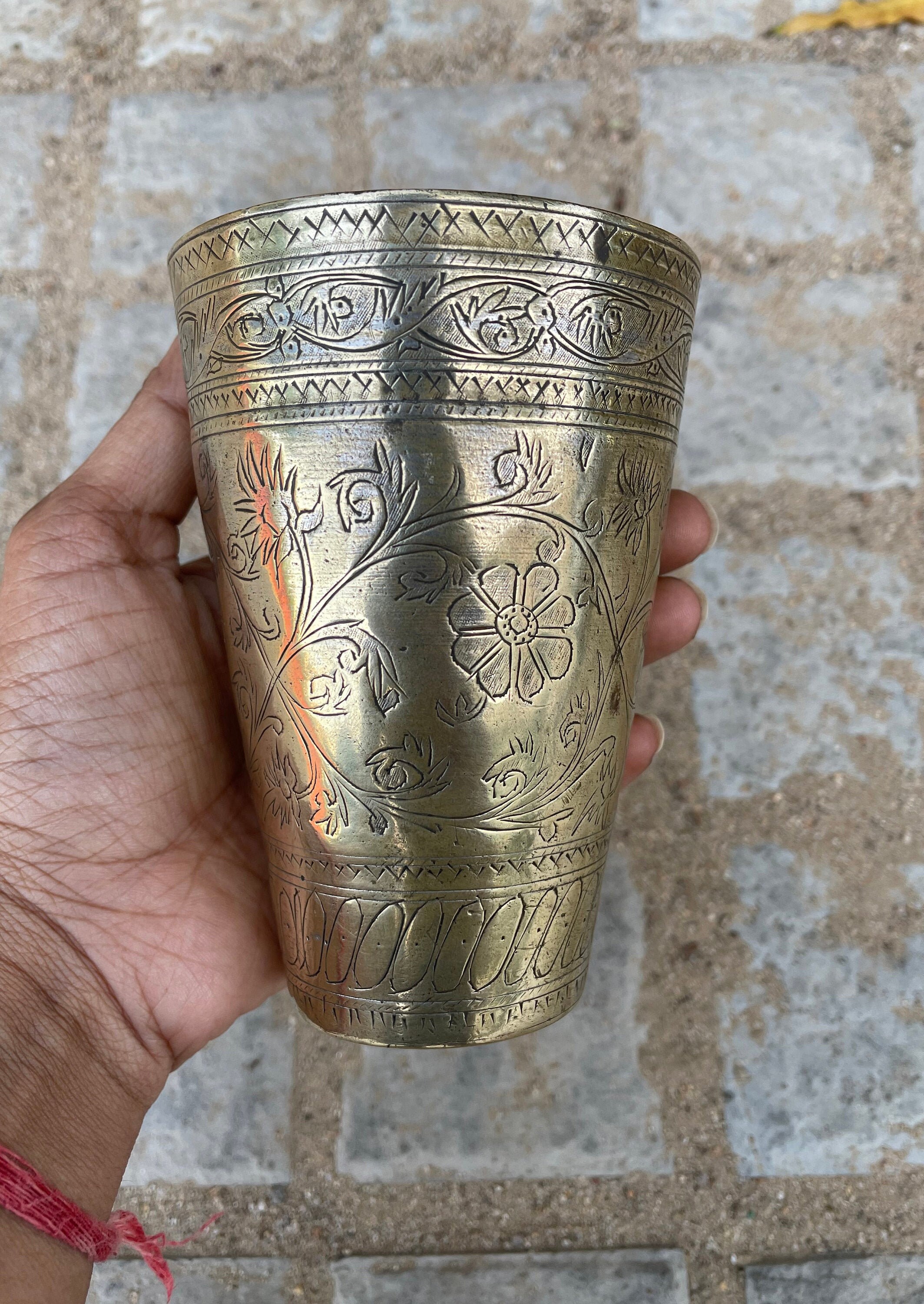 Old Vintage Brass Indian Glass Wine Glass Butter Milk Glass | Etsy