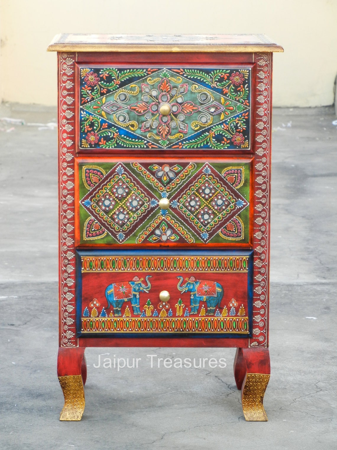 Wooden Indian Bedside Table With 3 Drawers Nightstand Side | Etsy