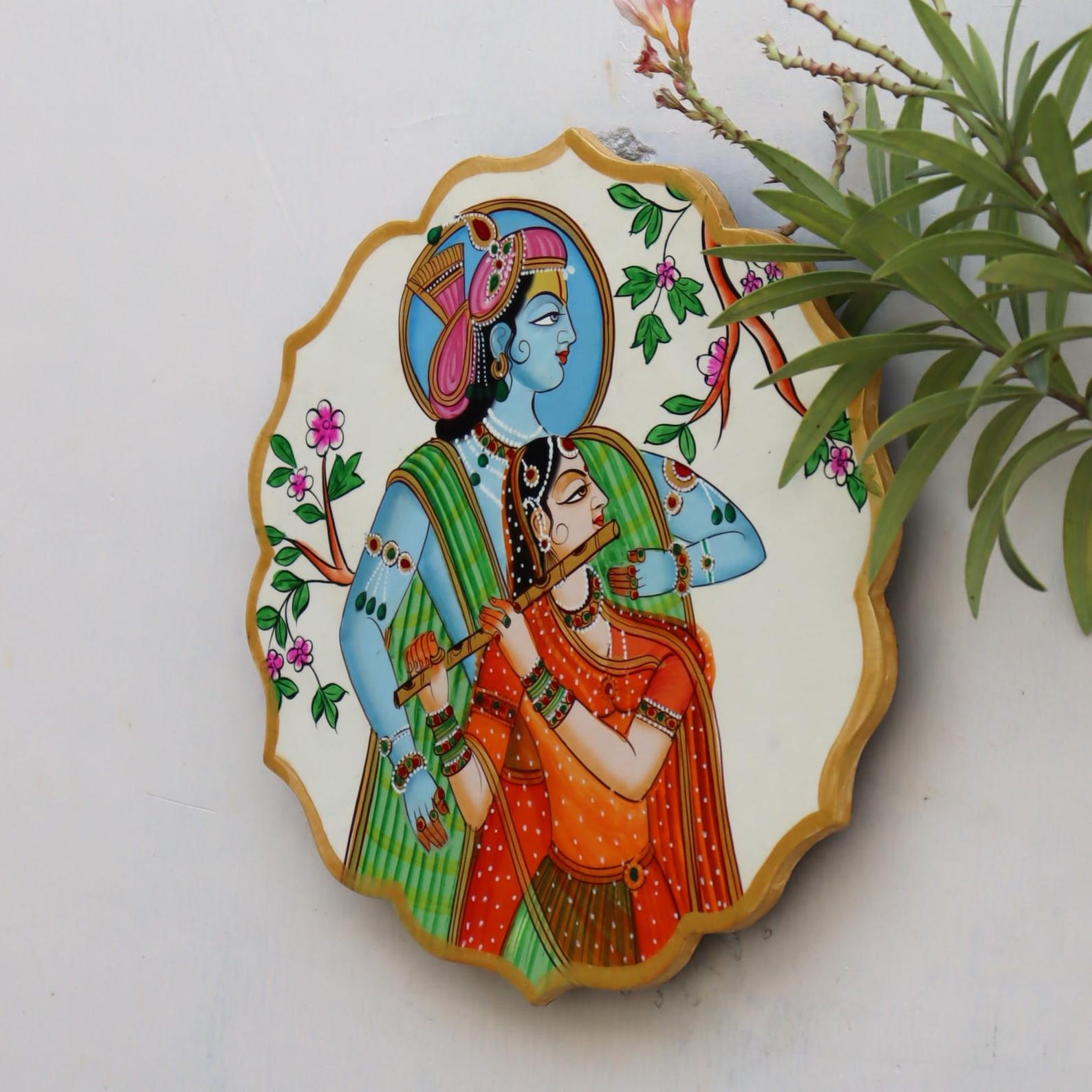 Wooden Krishna Wall Plates Set of 2, Handmade Indian Pichwai Style ...