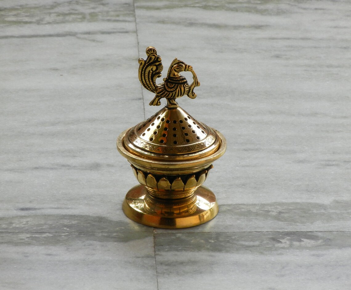 Brass Loban Lamp Incense Burner & Dhoop Box Indian Style Prayer Lamp ...