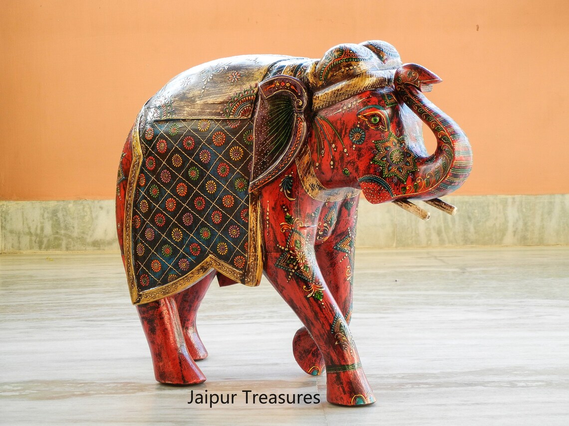 Wooden Colourful Elephant Statue, Figure, Showpiece, Home Decor ...
