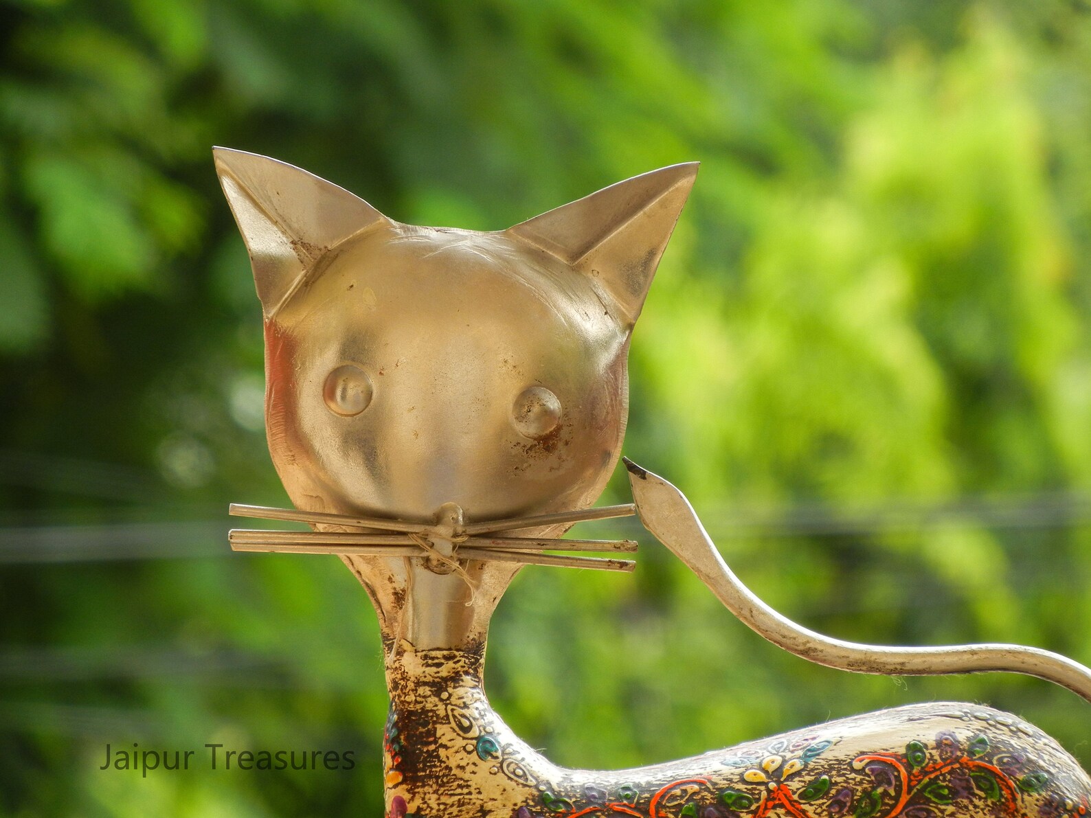 Wooden & Metal Sitting Cat Statue Figure Showpiece Ethnic - Etsy