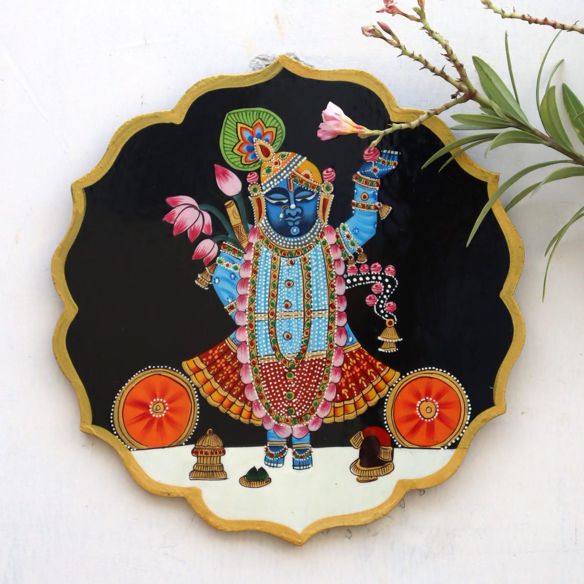 Wooden Krishna Wall Plates Set of 2, Handmade Indian Pichwai Style ...