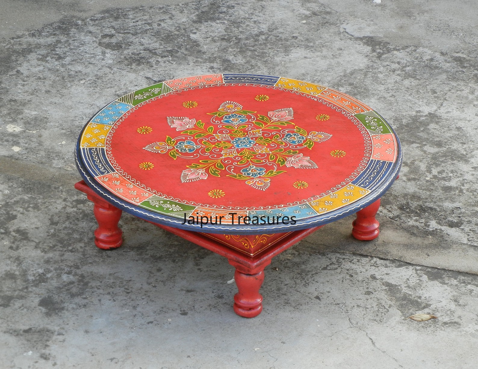 Wooden Indian Round Chowki Bajot Footstool Table Bed - Etsy