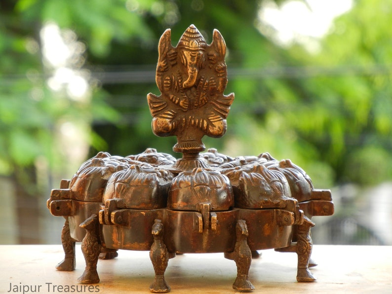Brass Vintage Style Indian Ganesha Box 9 Compartment Box - Etsy