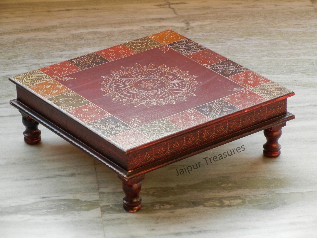 Wooden Indian Chowki Bajot - Handmade Hand Painted Low Stool ...