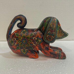 Wooden Colorful Sitting Dog Statue, Puppy Statue, Figure, Showpiece ...