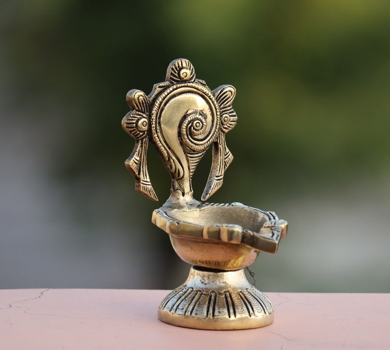 Brass Diya, Indian Deepak, Brass Oil Lamp, Indian Decor, Shankh Chakra ...