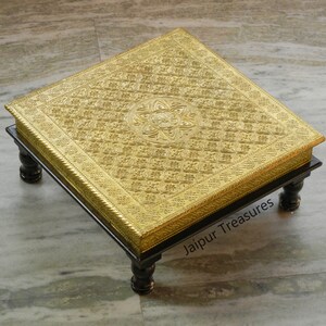 Wooden and Brass Indian Chowki Low Table Bajot Footstool Bed Table ...