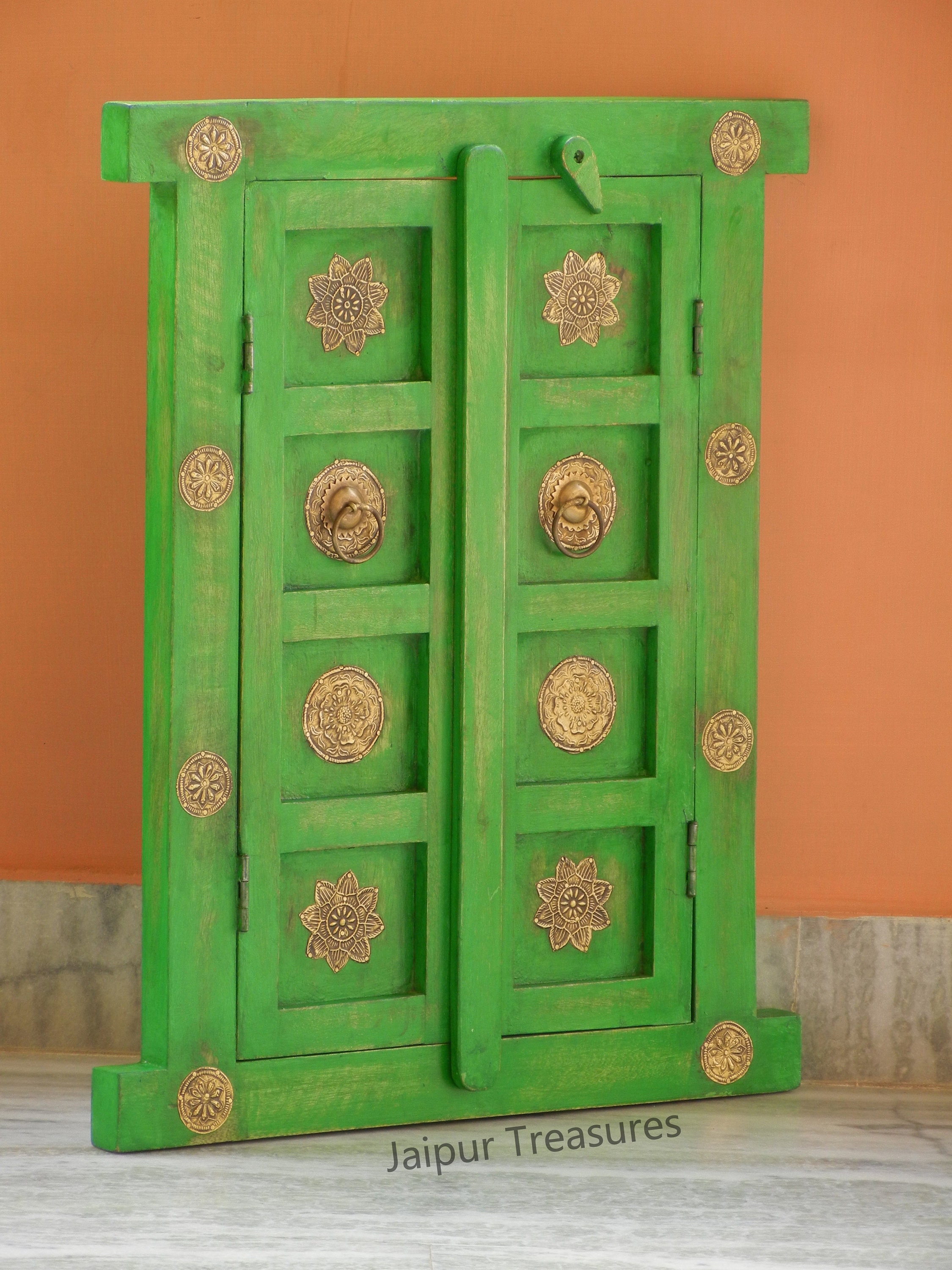 Wooden and Brass Wall Window, Jharokha, Distress Rustic Finish ...