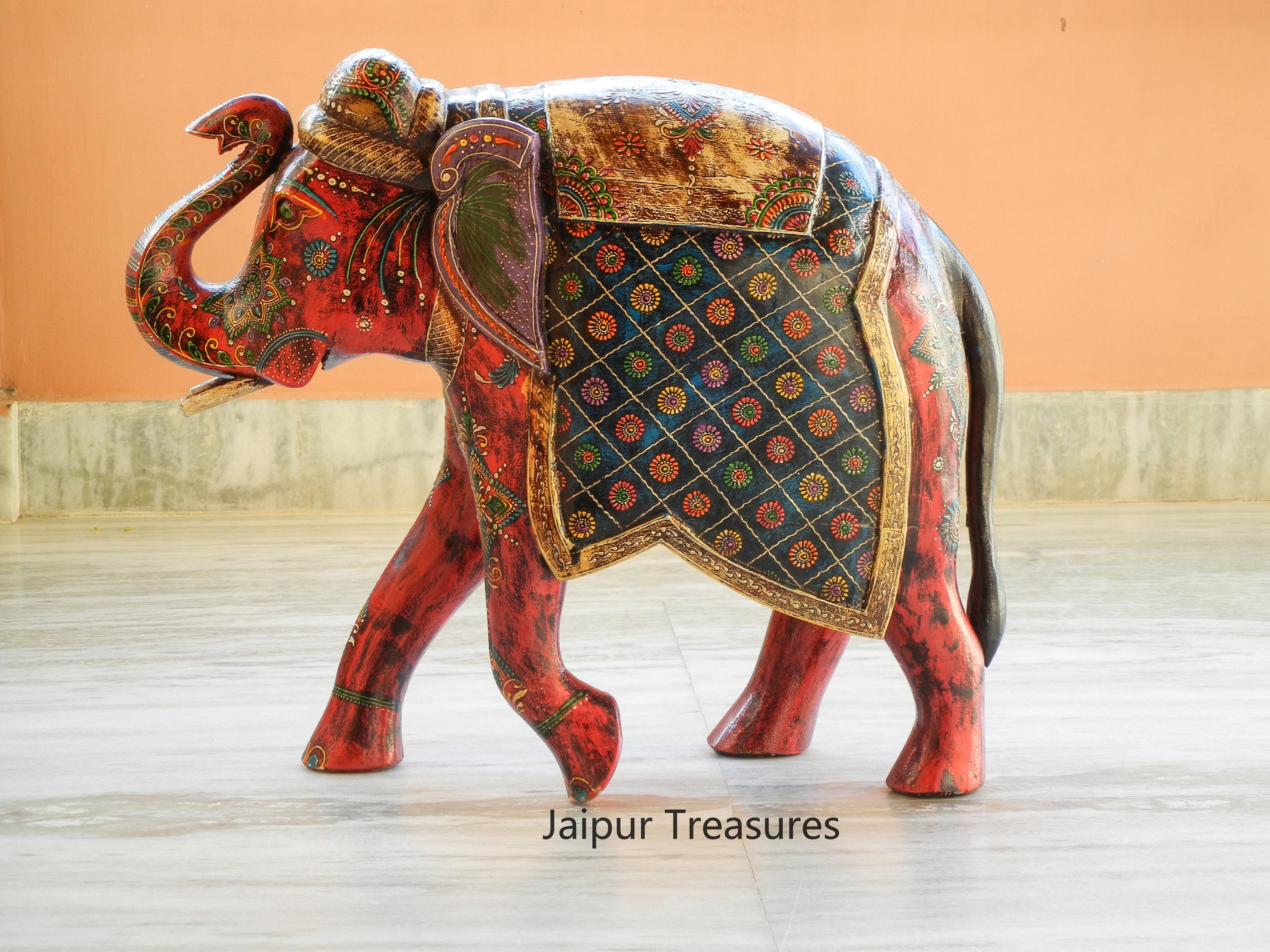 Wooden Colourful Elephant Statue Figure Showpiece Home - Etsy