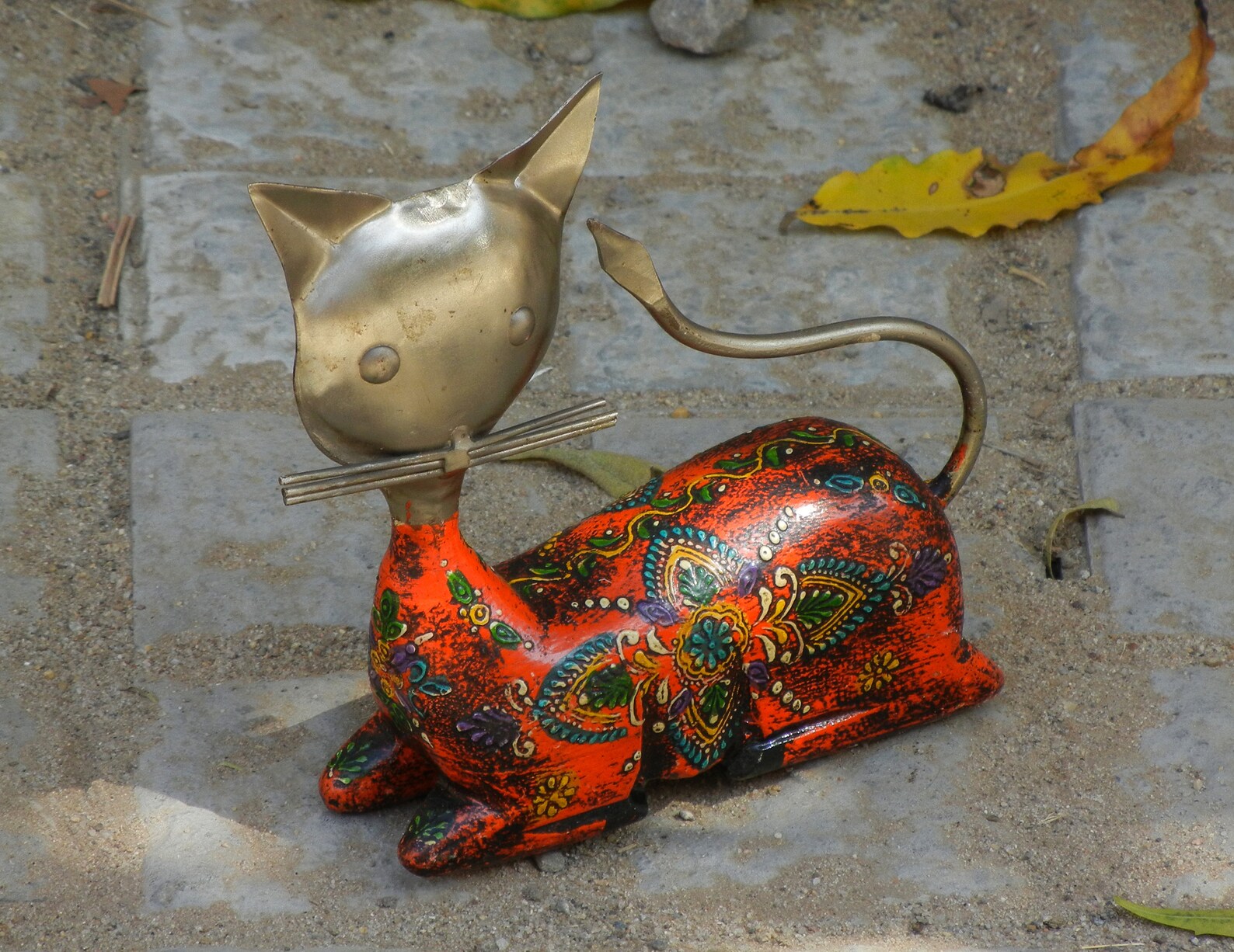 Wooden & Metal Sitting Cat Statue Figure Showpiece Ethnic - Etsy