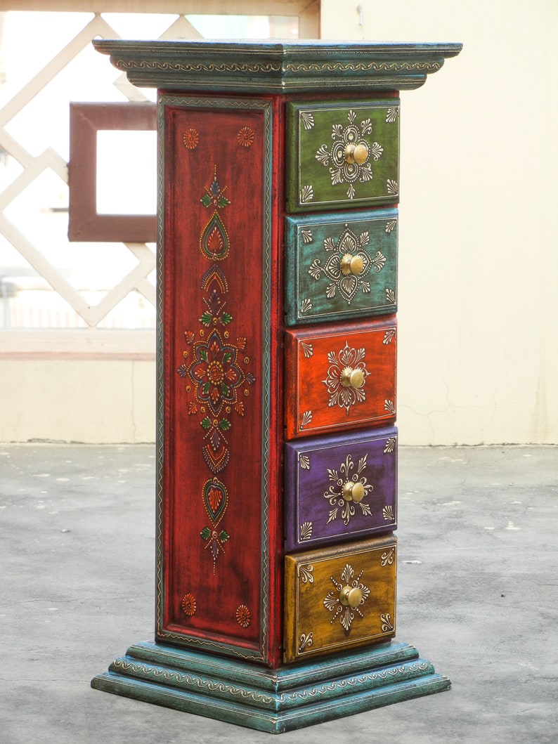 Wooden Drawer Chest Painted Side Table Storage With 5 | Etsy