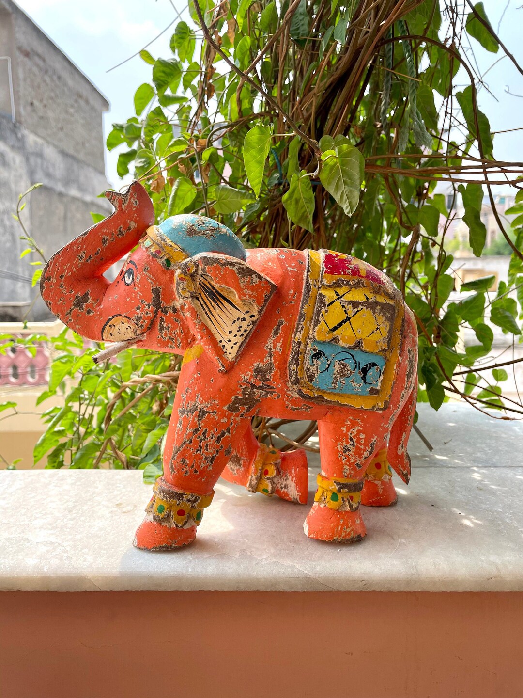 Wooden Elephant Statue, Figure, Showpiece, Distress Rustic Finish ...