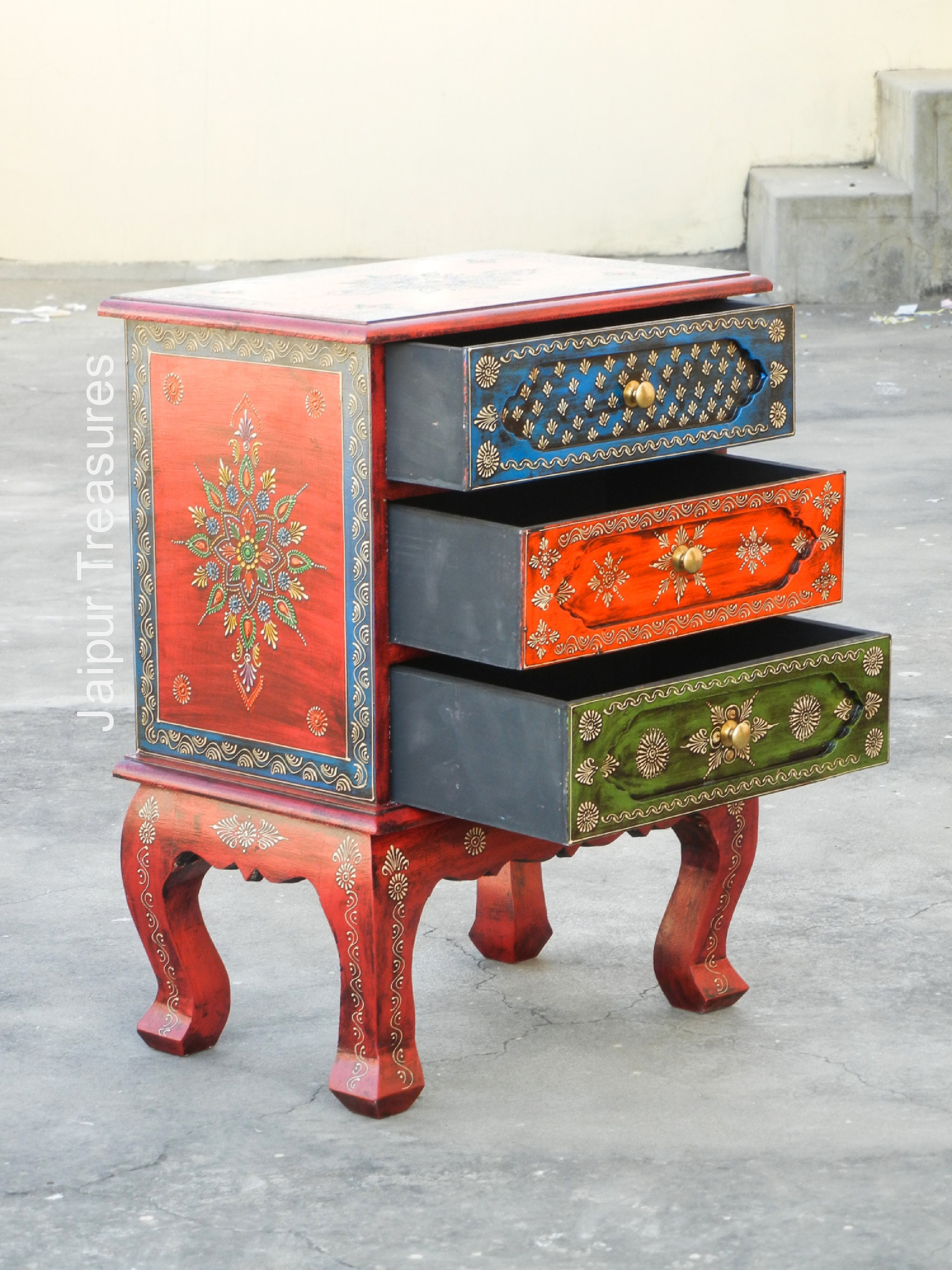 Wooden Bedside Indian Nightstand Painted Night Table 3 - Etsy