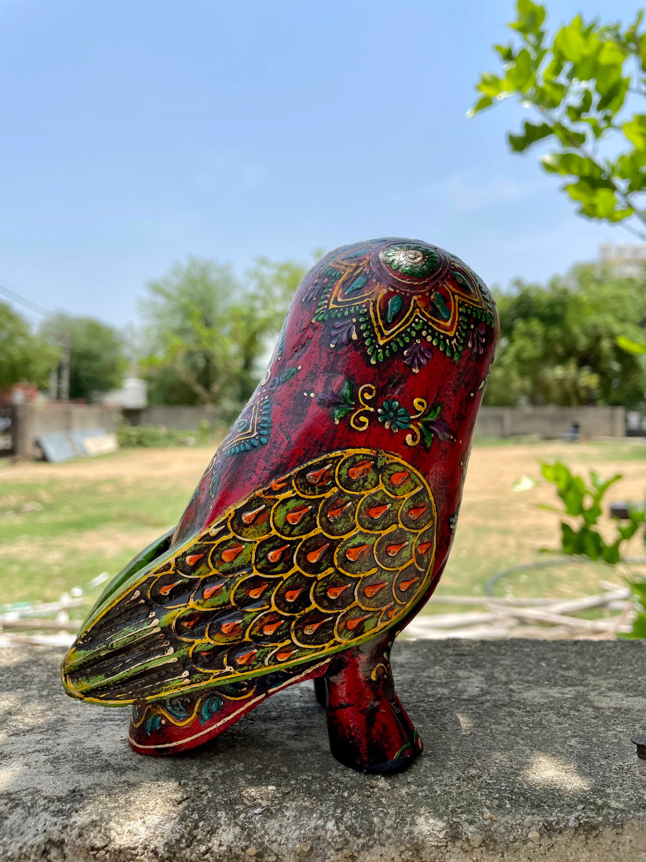 Painted Owl Statue Wooden Owl Figurine Showpiece Home - Etsy