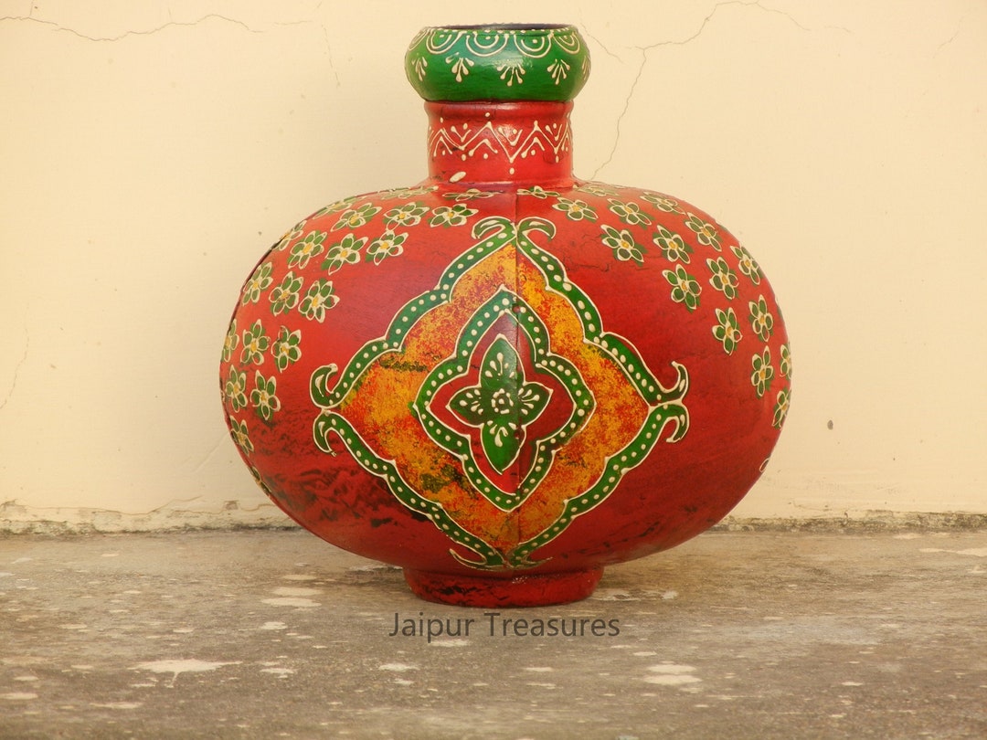 Metal Colorful Flower Pot, Handi, Vessel, Flower Vase, Hand Painted ...