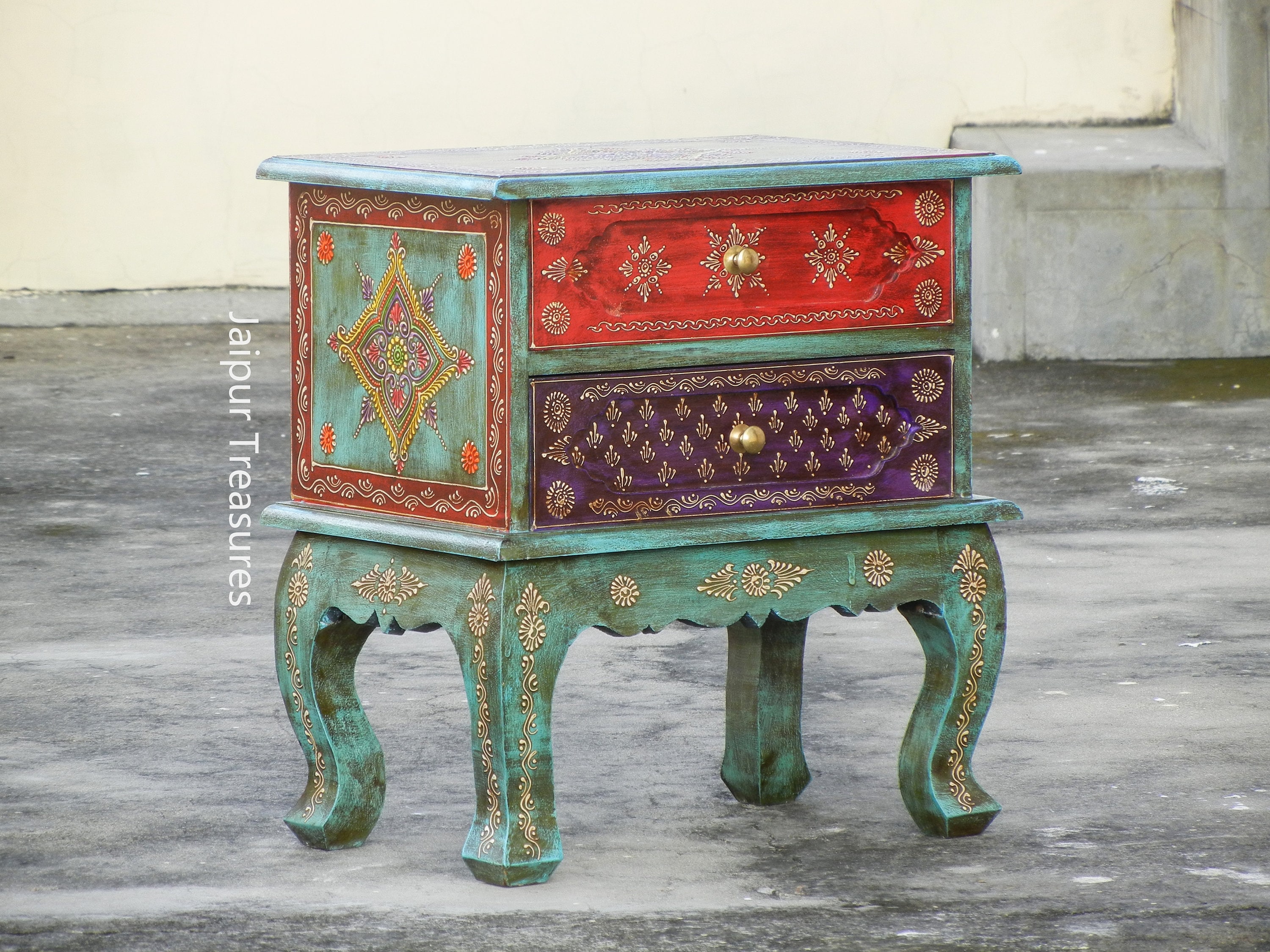Indian Bedside Table 2 Chest of Drawer Wooden Nightstand - Etsy