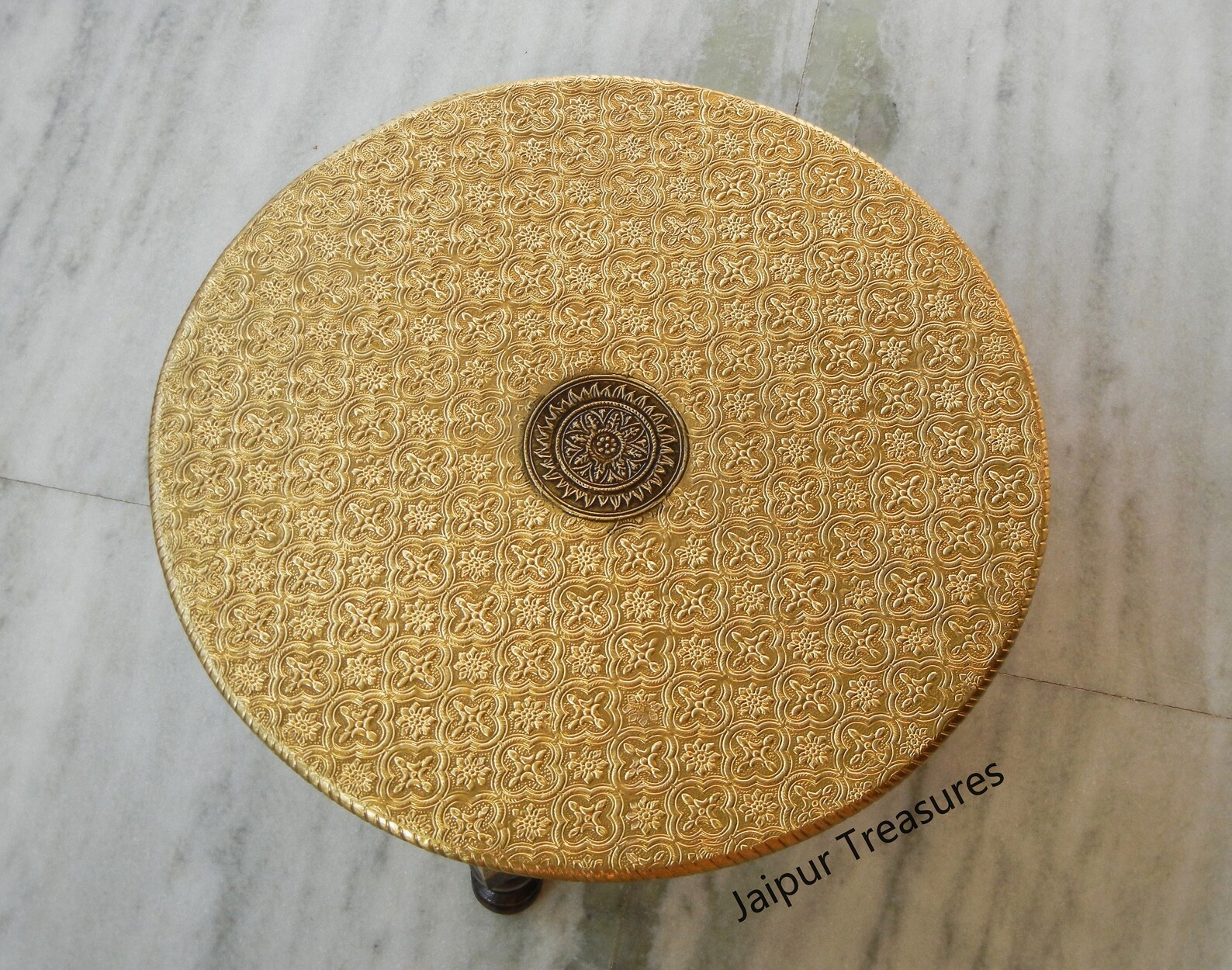 Wooden and Brass Round Chowki Bajot Footstool Table Bed - Etsy