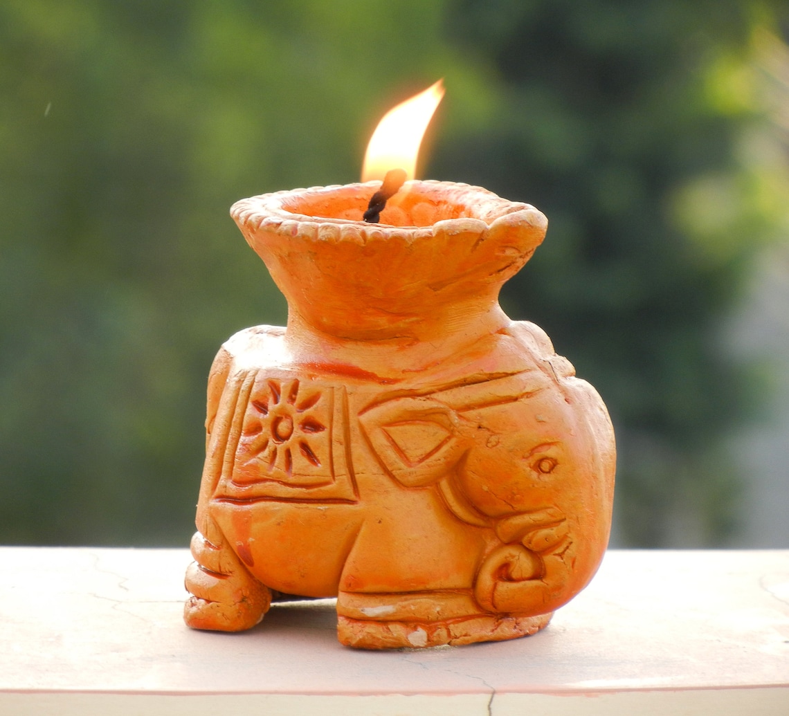 Clay Diya Pot Elephant Diya Clay Oil Lamp Indian Diya Wick - Etsy
