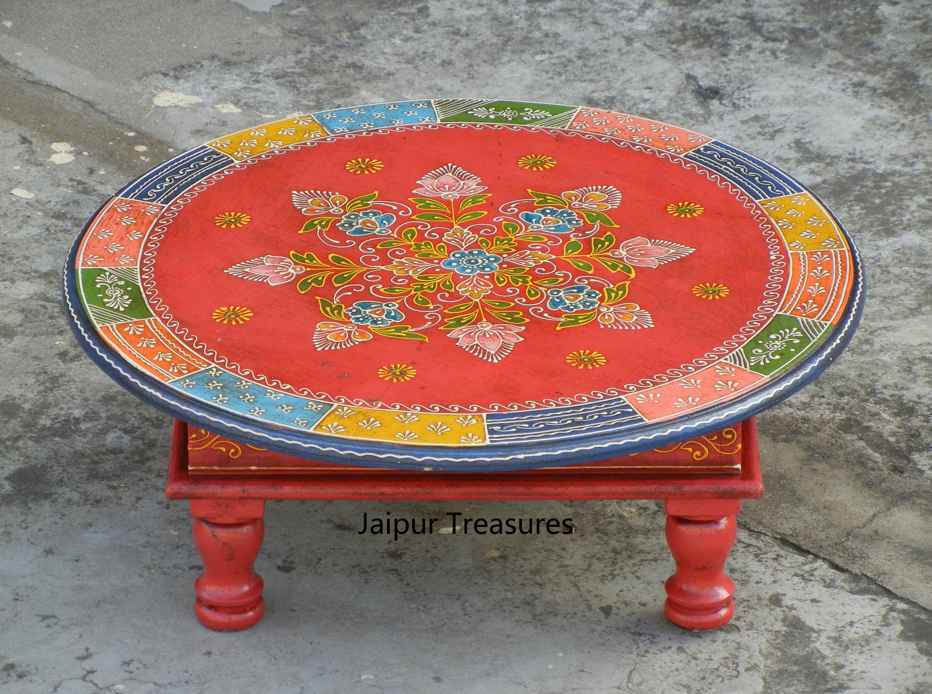 Wooden Indian Round Chowki Bajot Footstool Table Bed - Etsy