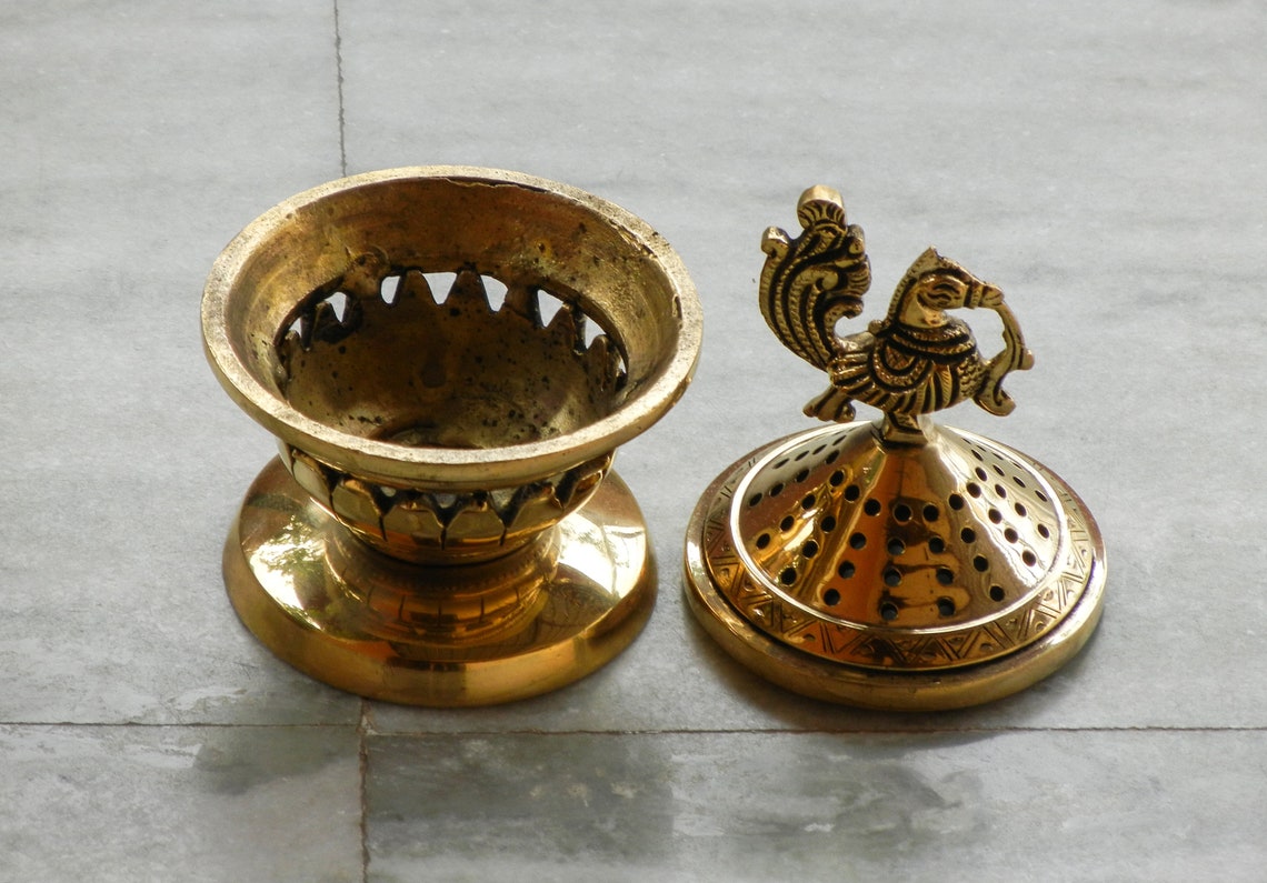 Brass Loban Lamp Incense Burner & Dhoop Box Indian Style Prayer Lamp ...