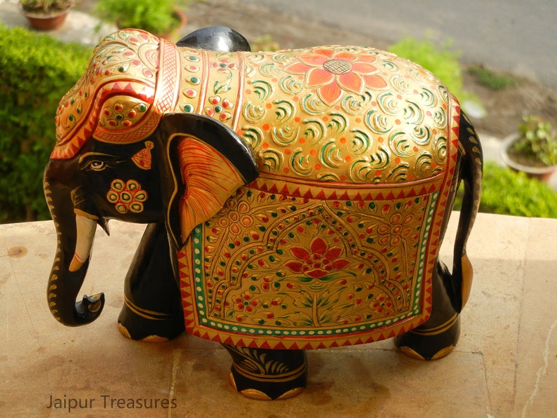 Wooden Elephant Statue Figure Fine Hand Painted Showpiece - Etsy