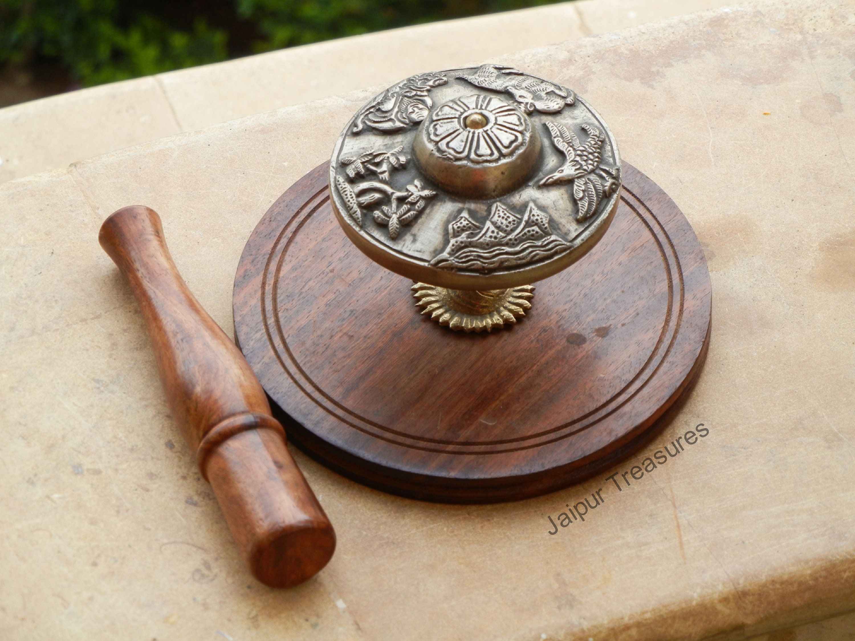 Wooden & Brass Office Bell Service Desk Bell Indian Style | Etsy