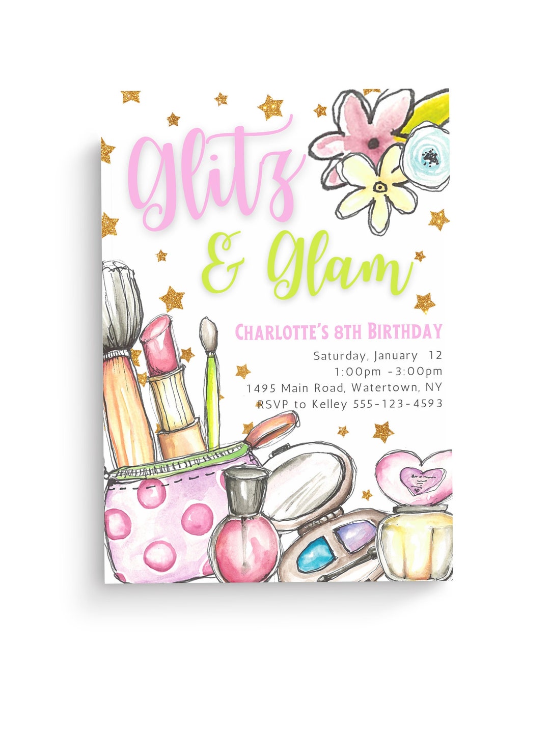 Editable Makeup Invitation, Makeover Birthday Party, Glamour Birthday ...