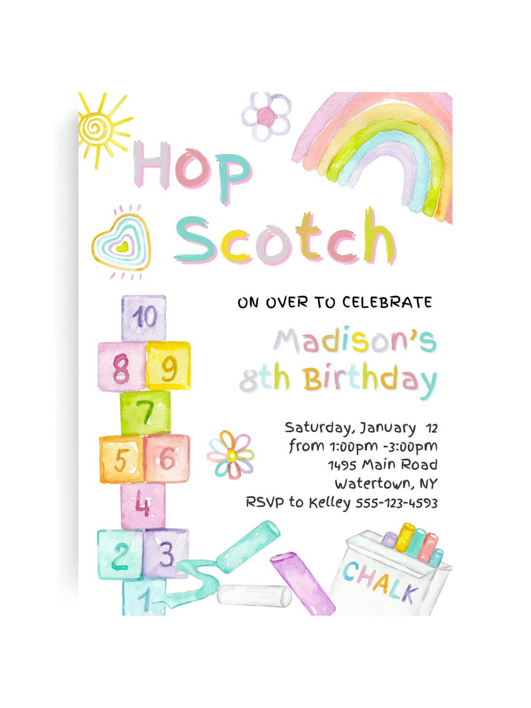 Hop on Over Birthday Party Invitation, Hopscotch, Jump Rope, Bounce ...