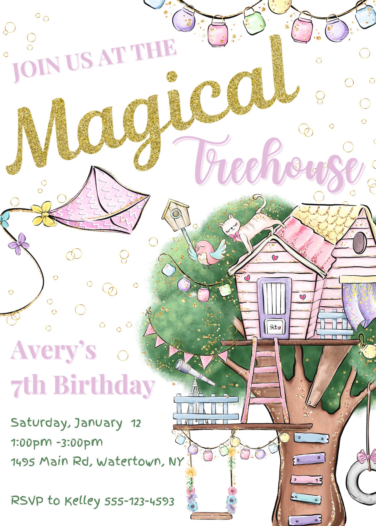 Girls Birthday Party Invitation, Tree House Invitation, Backyard Party ...