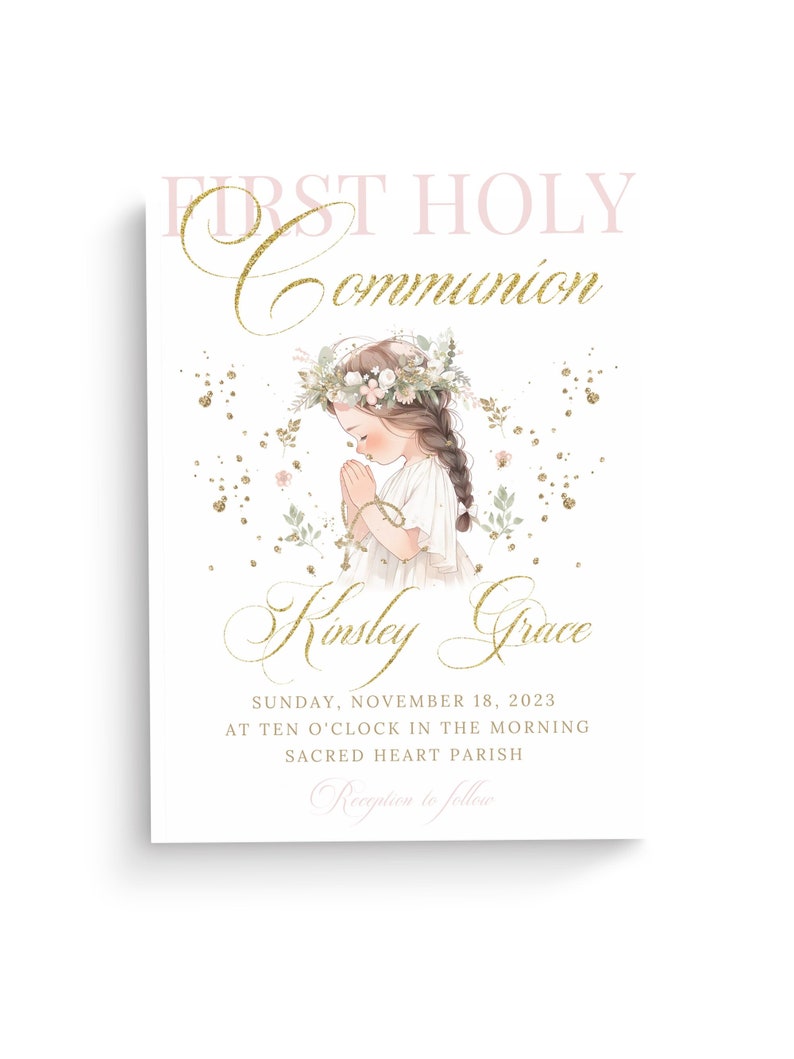 First Holy Communion Invitation, Floral Communion Invitation Girl ...