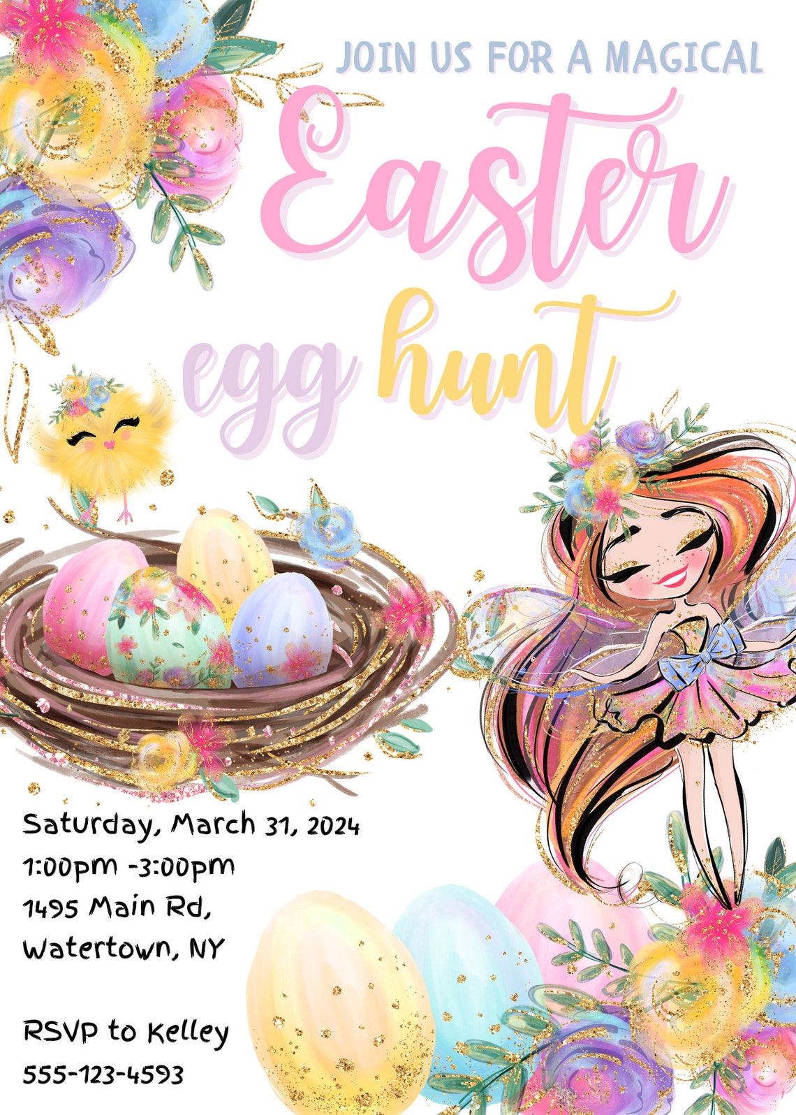 Easter Birthday Invitation, Easter Invites, Easter Egg Hunt Invitation ...