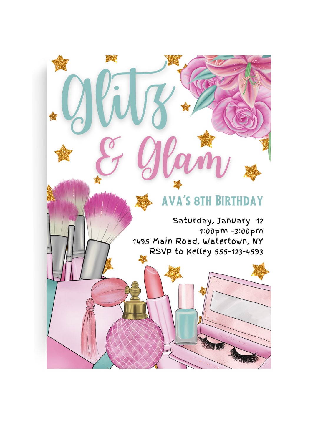 Editable Makeup Invitation, Makeover Birthday Party, Glamour Birthday ...