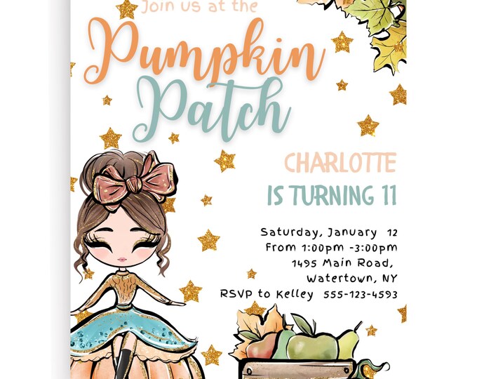 Girls Birthday Party Invitation, Pumpkin Patch Invitation, Pumpkin ...